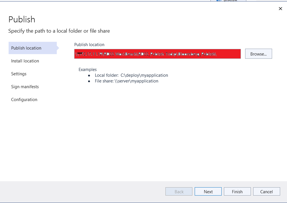 C# .net core 6 Click once publish: How to set publish location programmatically - Microsoft Q&A