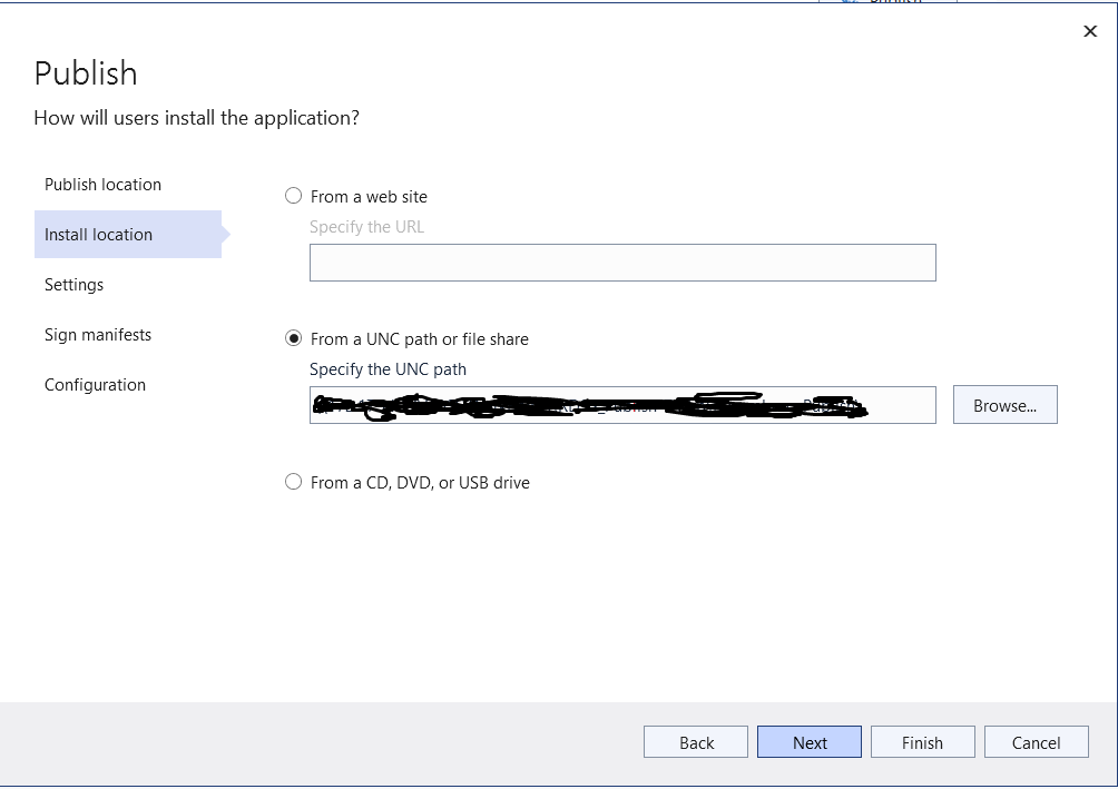 C# .net core 6 Click once publish: How to set publish location programmatically - Microsoft Q&A