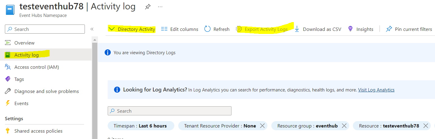 Export Azure monitor Directory activity logs to log analytics ...