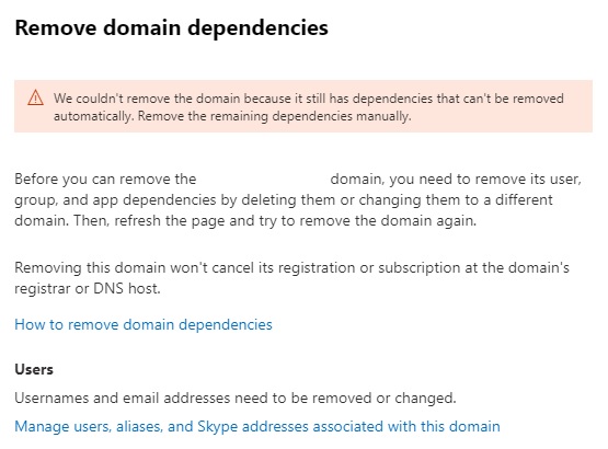 Remove domain dependencies in Microsoft 365 - Microsoft Q&A Remove domain dependencies in Microsoft 365 - Microsoft Q&A