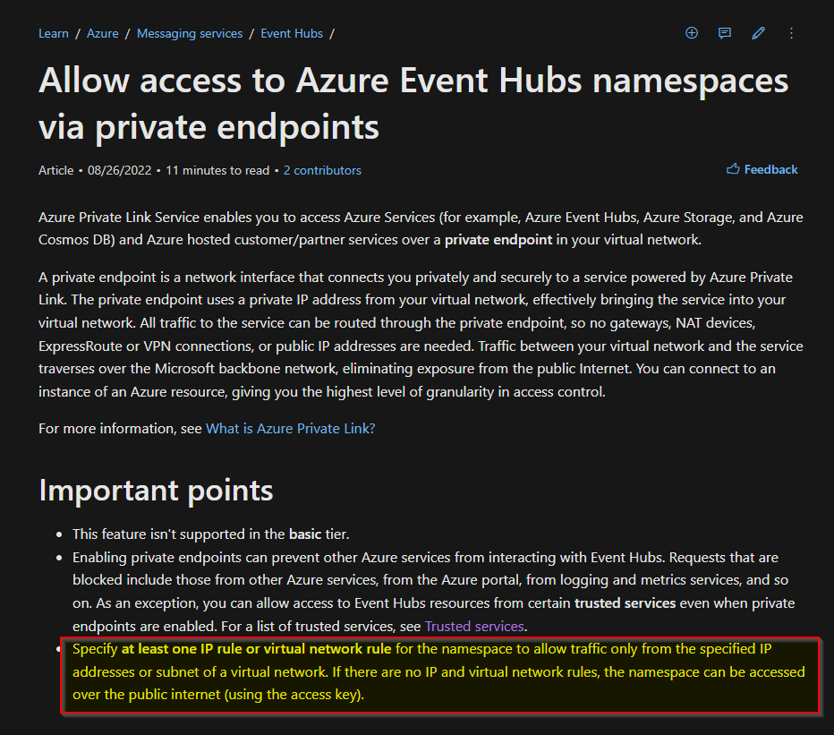 Event Hub Enable Connectivity From Trusted Microsoft Service Without Adding New Rules