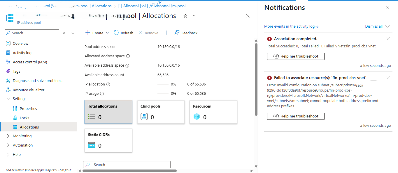 How do you associate an existing virtual network to an IPAM pool ...
