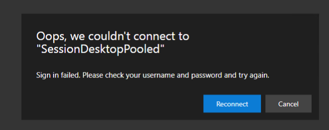 Azure Virtual Desktop: Sign in failed. Please check your username and ...