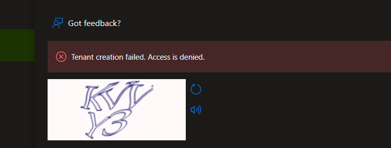 Failed to create one new tenant - Microsoft Q&A Failed to create one new tenant - Microsoft Q&A