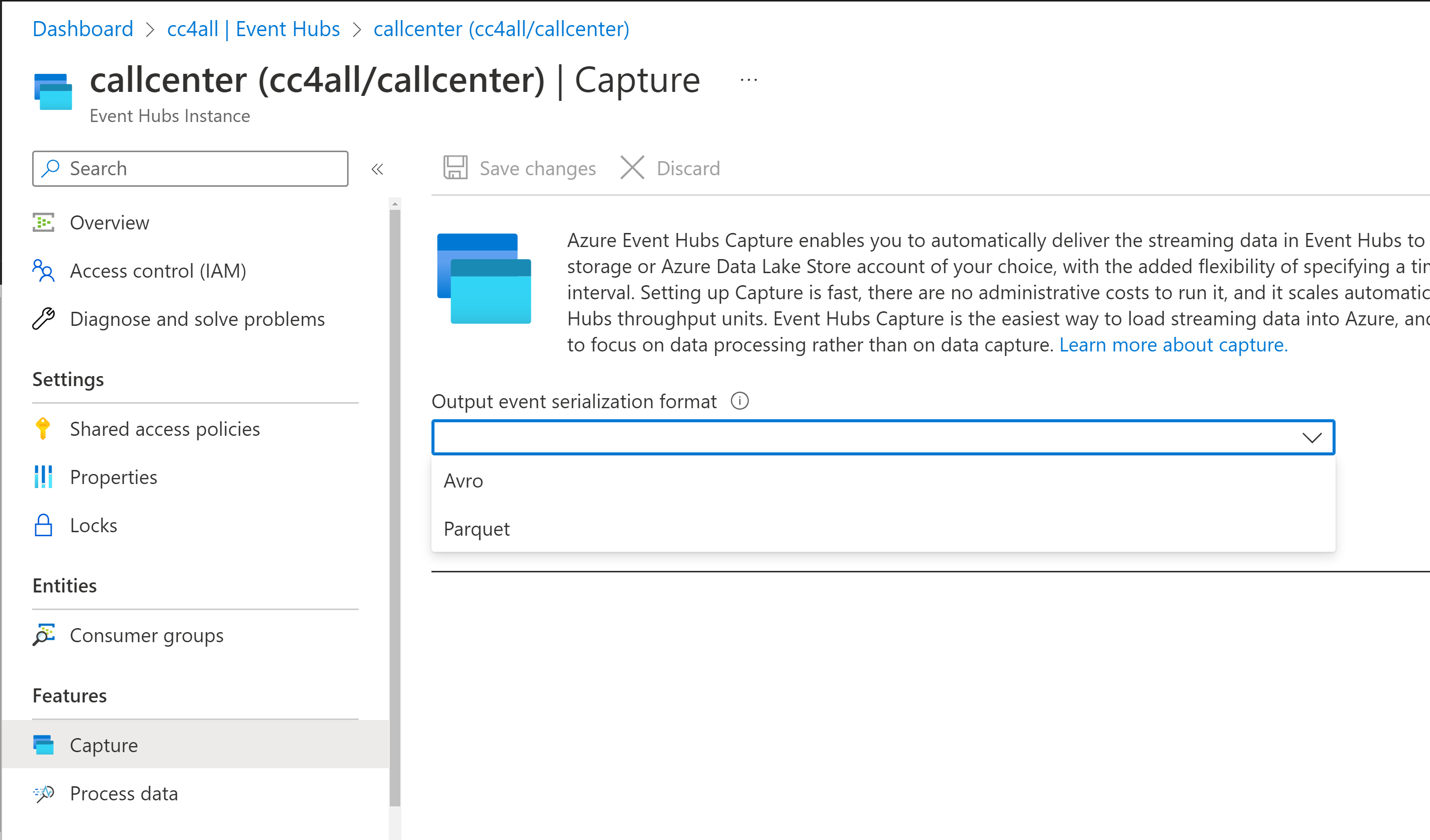 Edit Capture jobs created via Azure Event Hubs - Microsoft Q&A