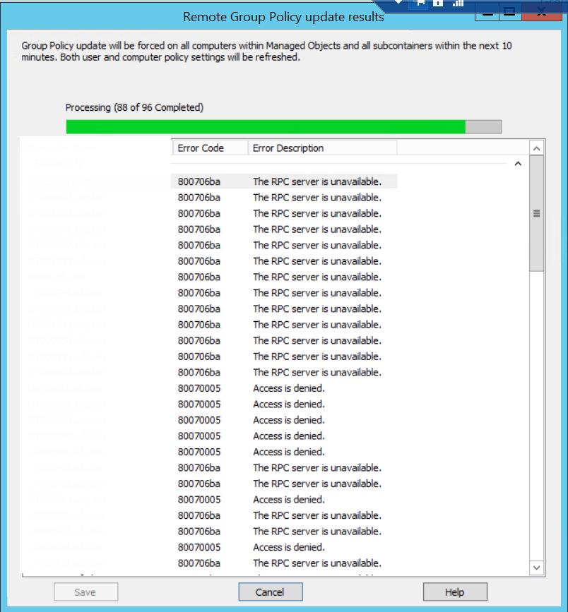 Force Group policy not updating error when pushing to clients ... Force Group policy not updating error when pushing to clients ...
