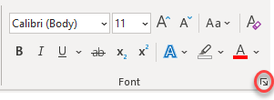 "Font Dialogue Box Launcher" described in default font setting ...