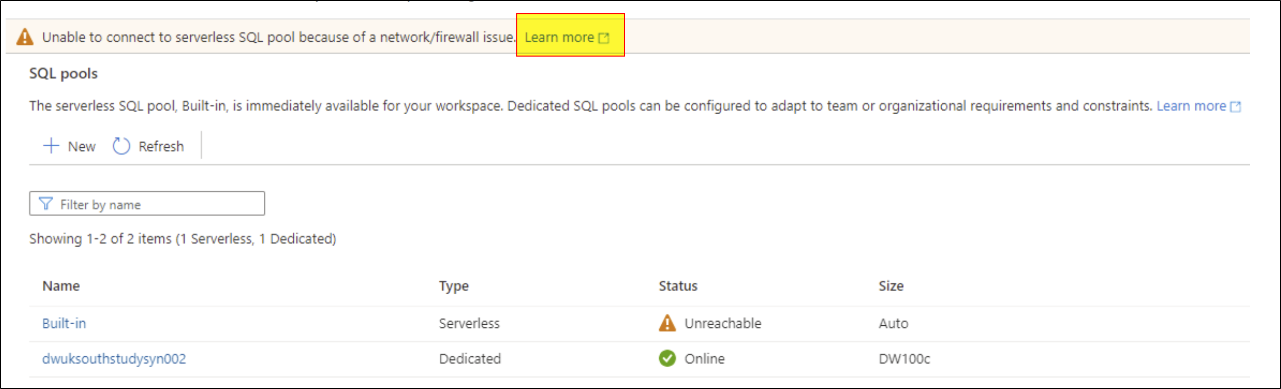 Why is the serverless sql pool unreachable from my work laptop in a ...