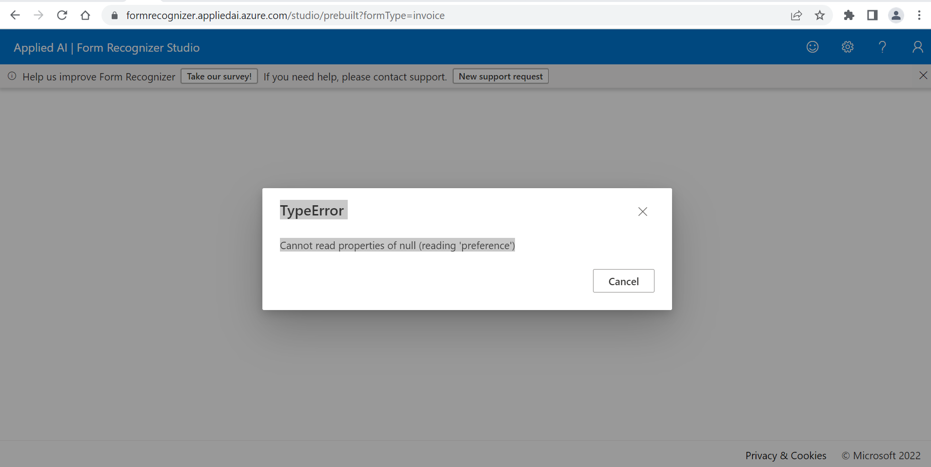 Azure Form Recognizer Studio for Invoice not working for me - Microsoft Q&A