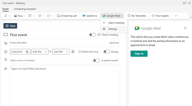 Google Meet Add-in asks to sign in every time (Outlook for Mac ...