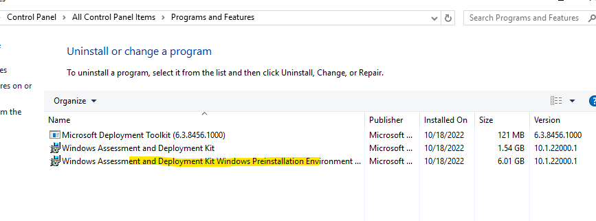 How can I identify what features of Windows ADk are selected ...