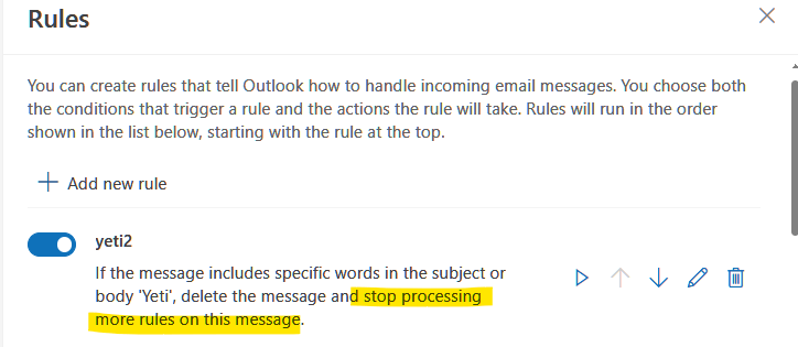 Unable to disable "Stop processing more rules in Outlook.com" (Hotmail) - Microsoft Q&A