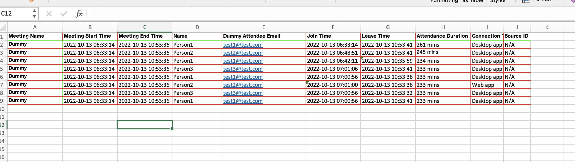 Help To Write A Vba That Collates Total Attendance Duration For Each User Microsoft Qanda