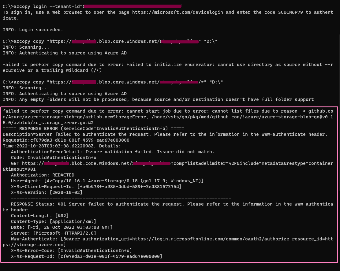 Unable Download Data via Azcopy Command - Microsoft Q&A Unable Download Data via Azcopy Command - Microsoft Q&A