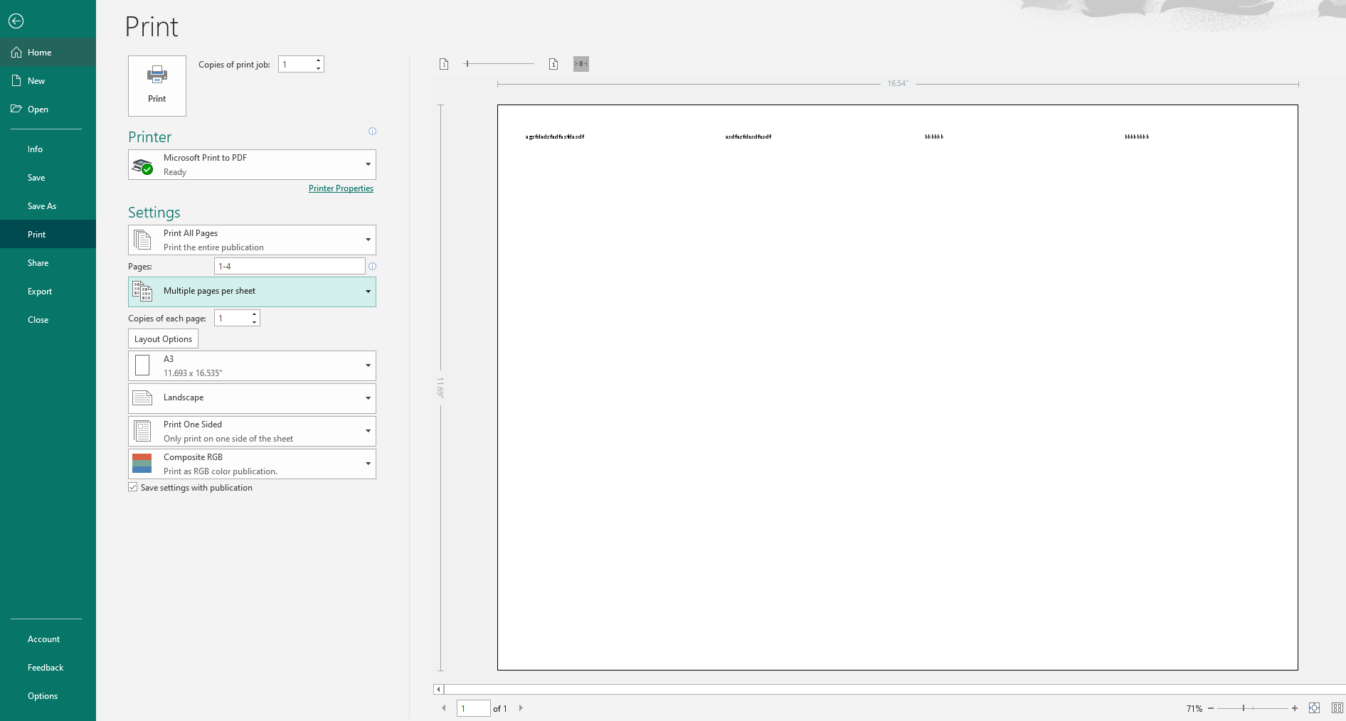 publisher, One design print 4 to 1 sheet and 1 to a sheet - Microsoft Q&A