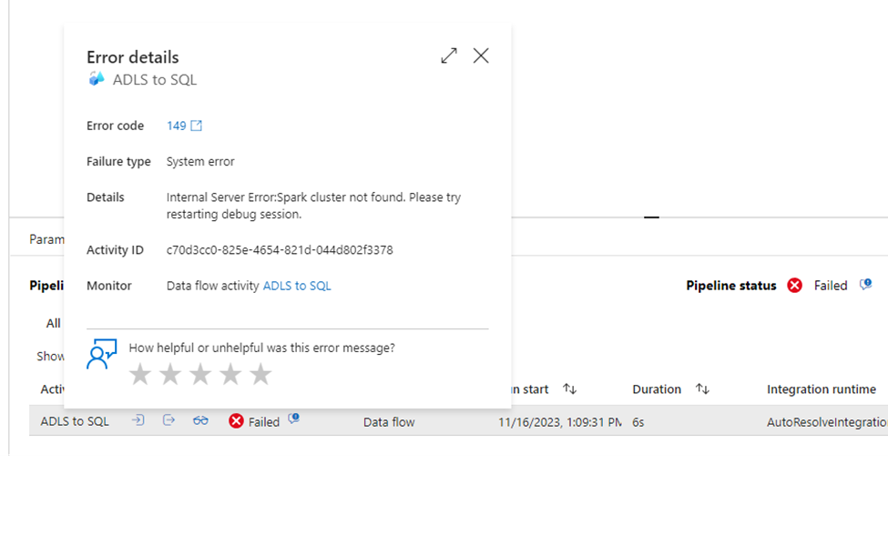 Internal Server Error:Spark cluster not found. Please try restarting ...