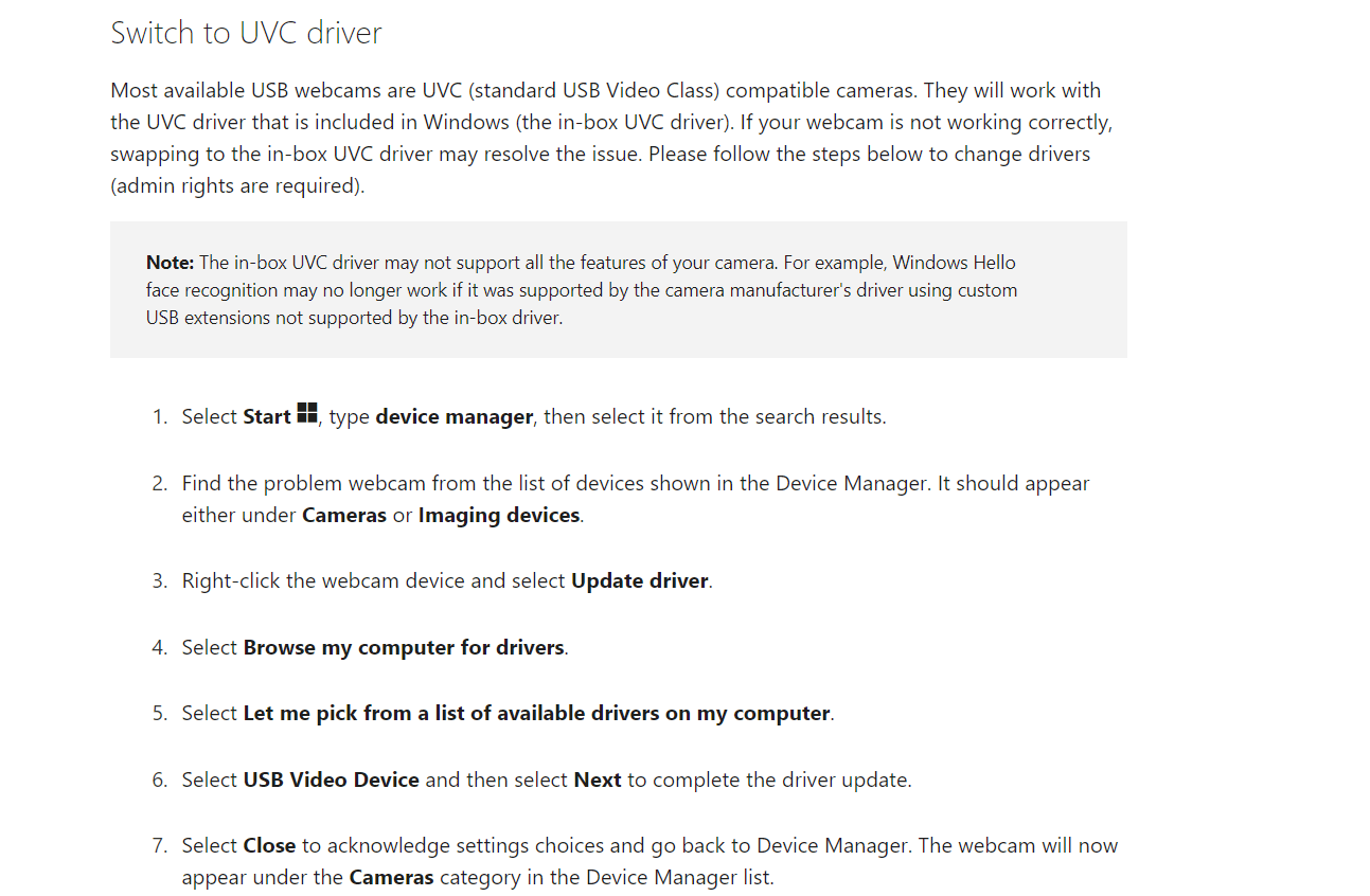 USB 2.0 VGA UVC Webcam Showing Black Screen (after Windows update ...