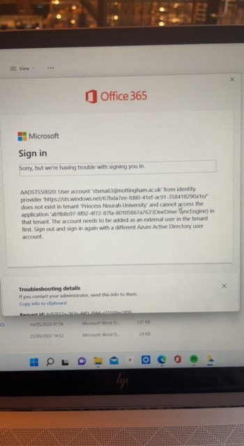 One drive signing me out after a few days and error message is popping up when I try log back in ...