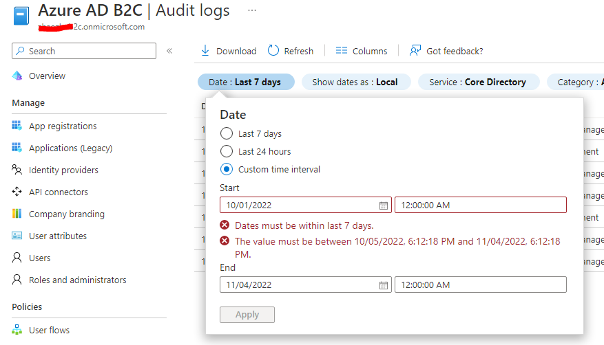 ADB2C | Audit Data - Microsoft Q&A