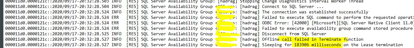 SQL AAG Cluster log : Sleeping for xxxx milliseconds on the lease ...