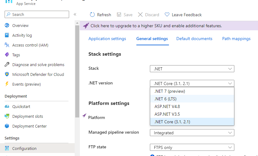 Azure Deployment Center Still Have The Old Net Version After Upgrading Microsoft Qanda 