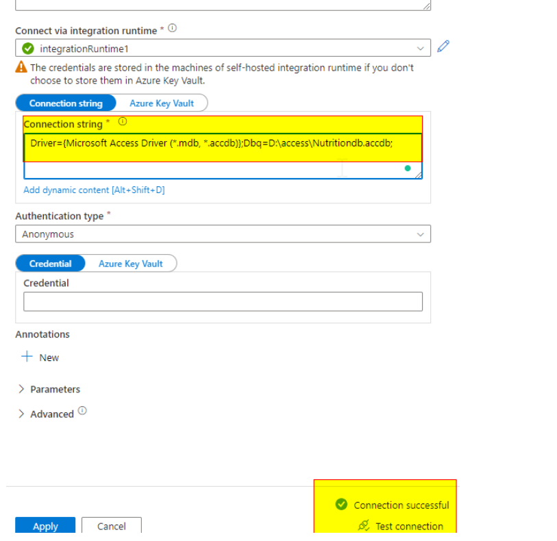 Connection String For Ms Access In Adf Linked Service Microsoft Qanda