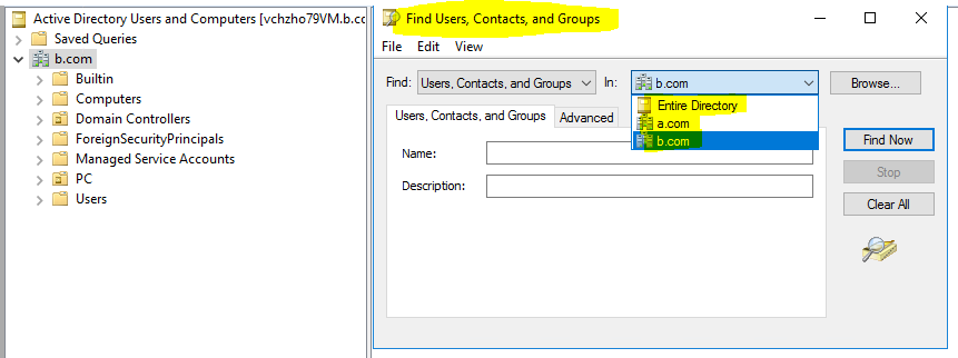 ADUC I can't browse the root directory from a child domain on Server ...