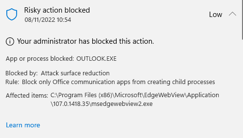 Windows 11 MSFT Security Baselines ASR blocks Outlook emails - Microsoft Q&A