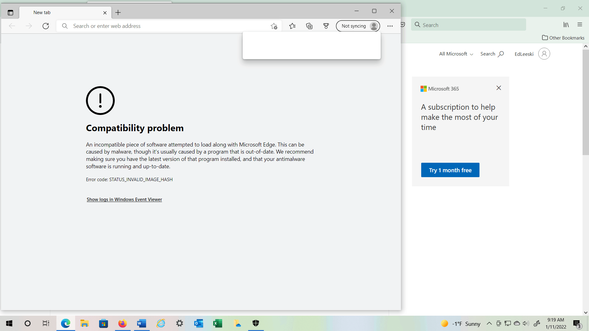 microsoft edge errors - Microsoft Q&A