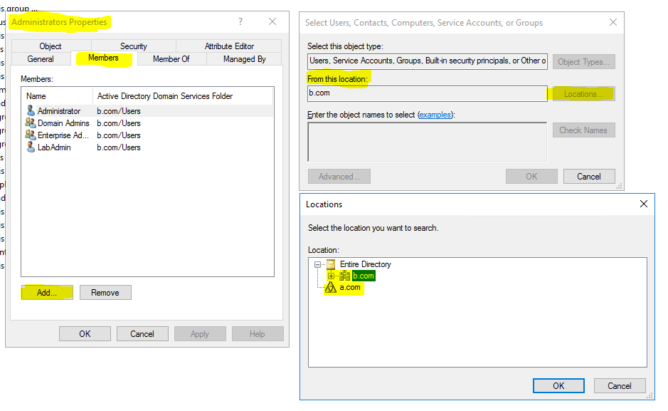 ADUC I can't browse the root directory from a child domain on Server ...