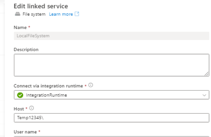 Hi When I Connected To File System Linked Service It Showing Error Like This And I Have