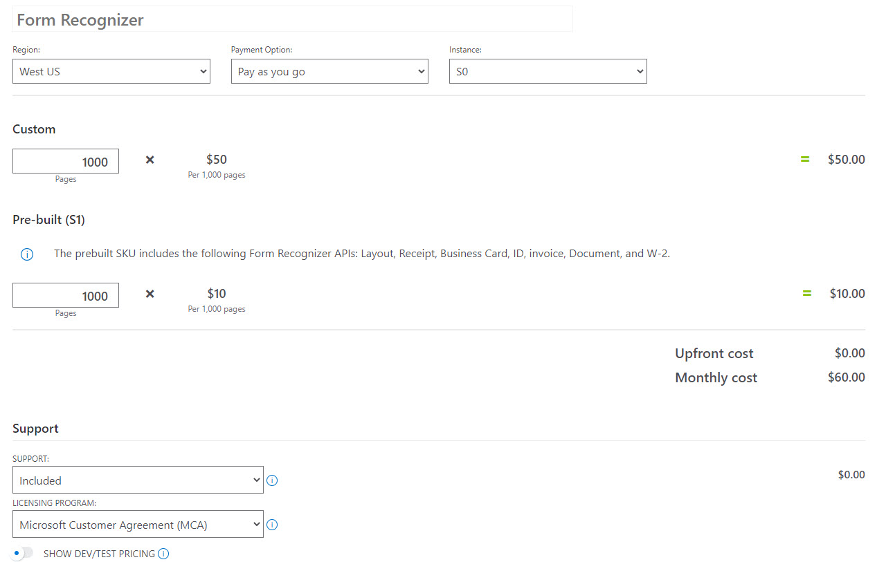 Azure Form Recognizer - Provisioning the "S0/Web" instance for "Read" Document Type - Microsoft Q&A