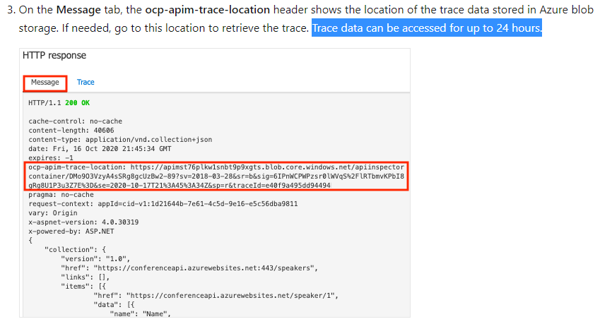 The Specified Blob Does Not Exist In Ocp Apim Trace Location When Making Requests Through Self