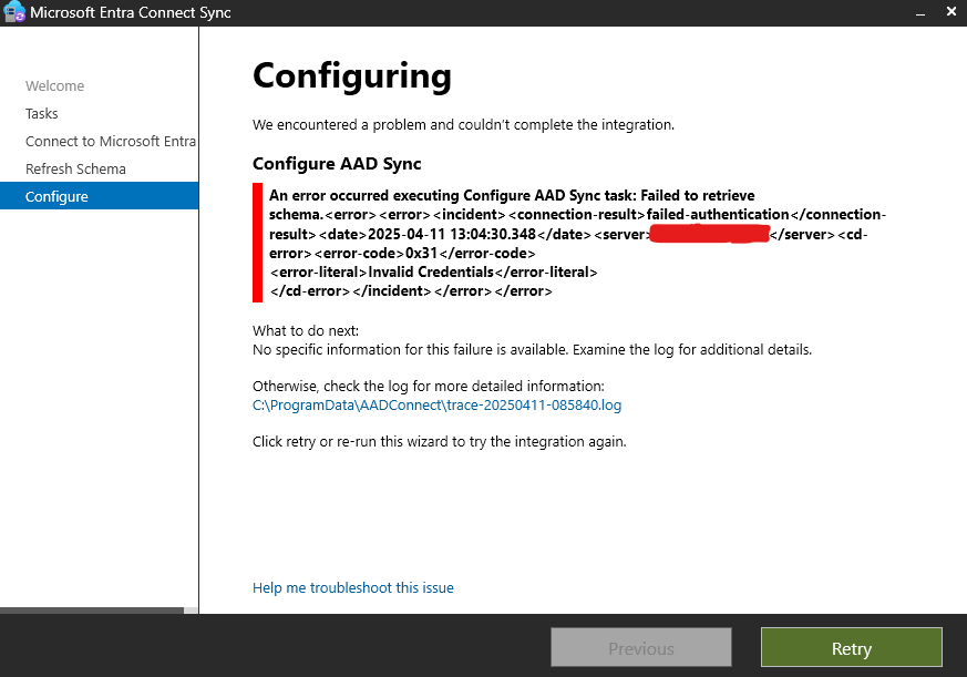How to fix the Configure AAD Sync task Failure for my Entra Connect ...