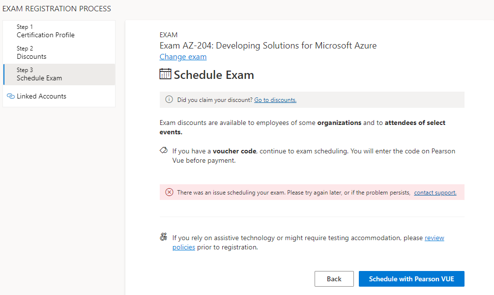 How to renew expired AZ-204 certificate when link to exam scheduling is not working? - Microsoft Q&A