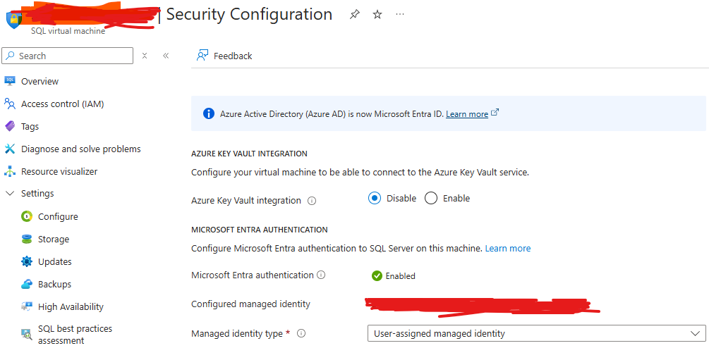 Connect to SQL Server on Azure VM with Microsoft Entra managed identity authentication failed ...
