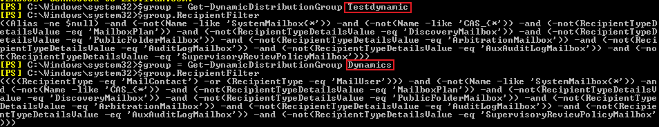 Unexpected conditions appear in the recipient filter - Dynamic ...