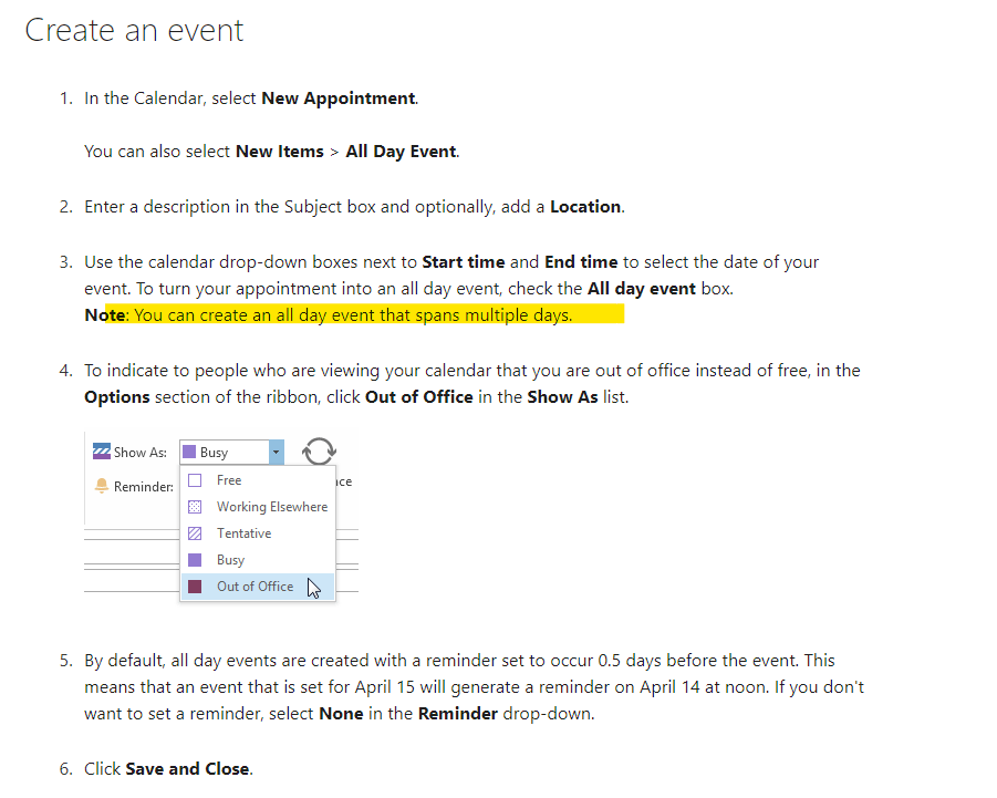 Outlook Multi Day Events - Cascade Event through the hours on my calendar instead of "header ...