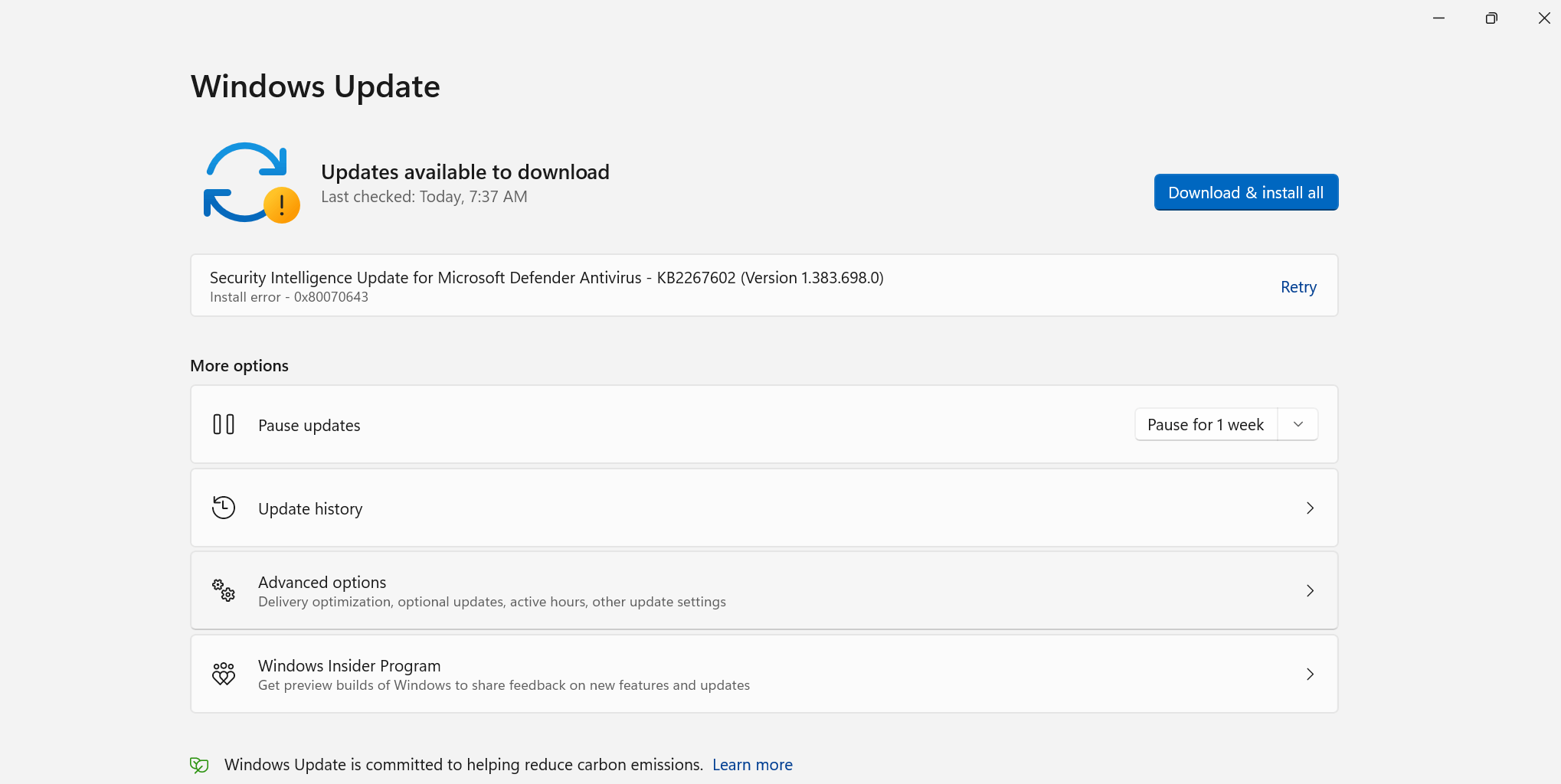Windows update failed to install error 0x80070643 - Microsoft Q&A