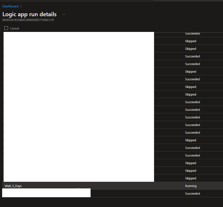 Logic App Shows Status Cancelled But Wait Action Is Running For Longer Than Specified