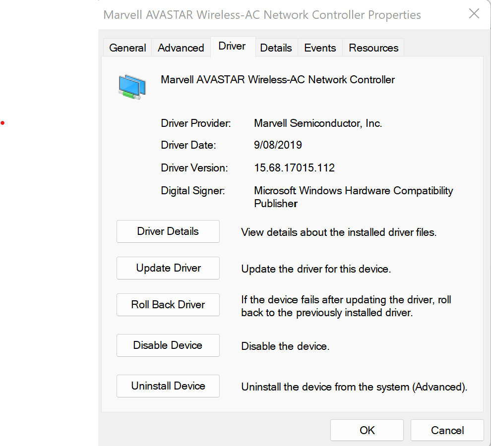 Wifi Trouble with Marvell AVASTAR Wireless-AC Network Controller - Microsoft Q&A