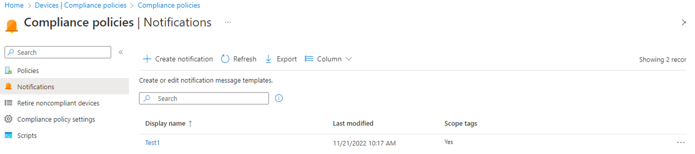 is there any placeholder to pass message and subject in graph api v1.0 for Compliance policies ...
