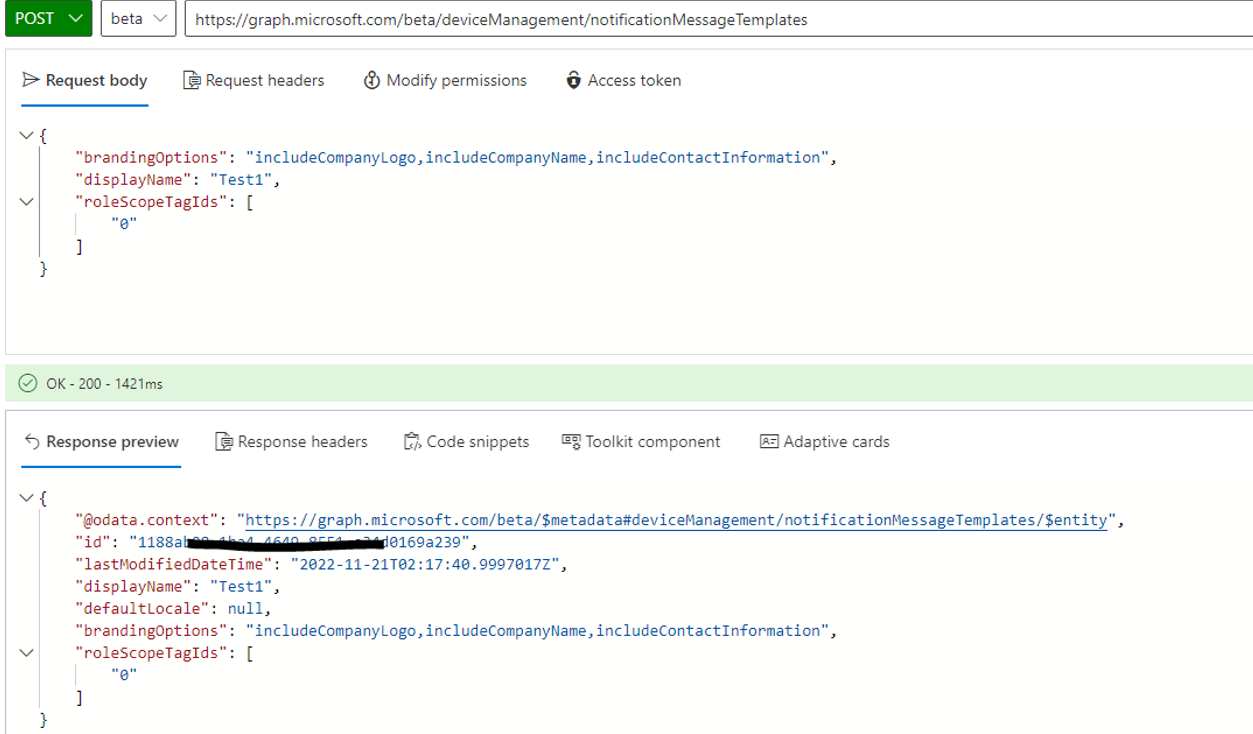 is there any placeholder to pass message and subject in graph api v1.0 for Compliance policies ...