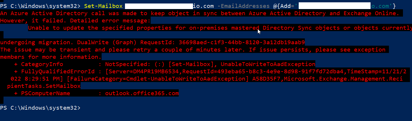 Unable to add email alias which was working before - Microsoft Q&A Unable to add email alias which was working before - Microsoft Q&A