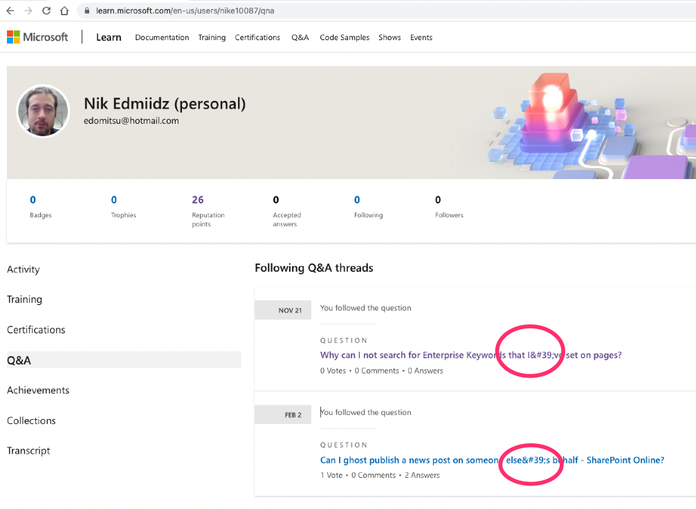 Why can't Microsoft Learn display single quotes on their Q&A tab of ...