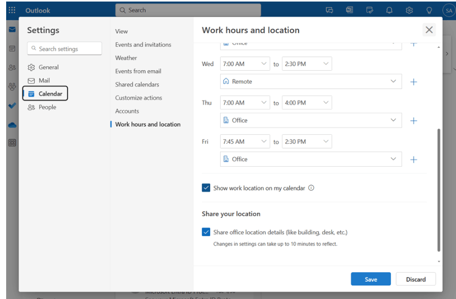 working times in Outlook desktop calendar don't reflect working times ...