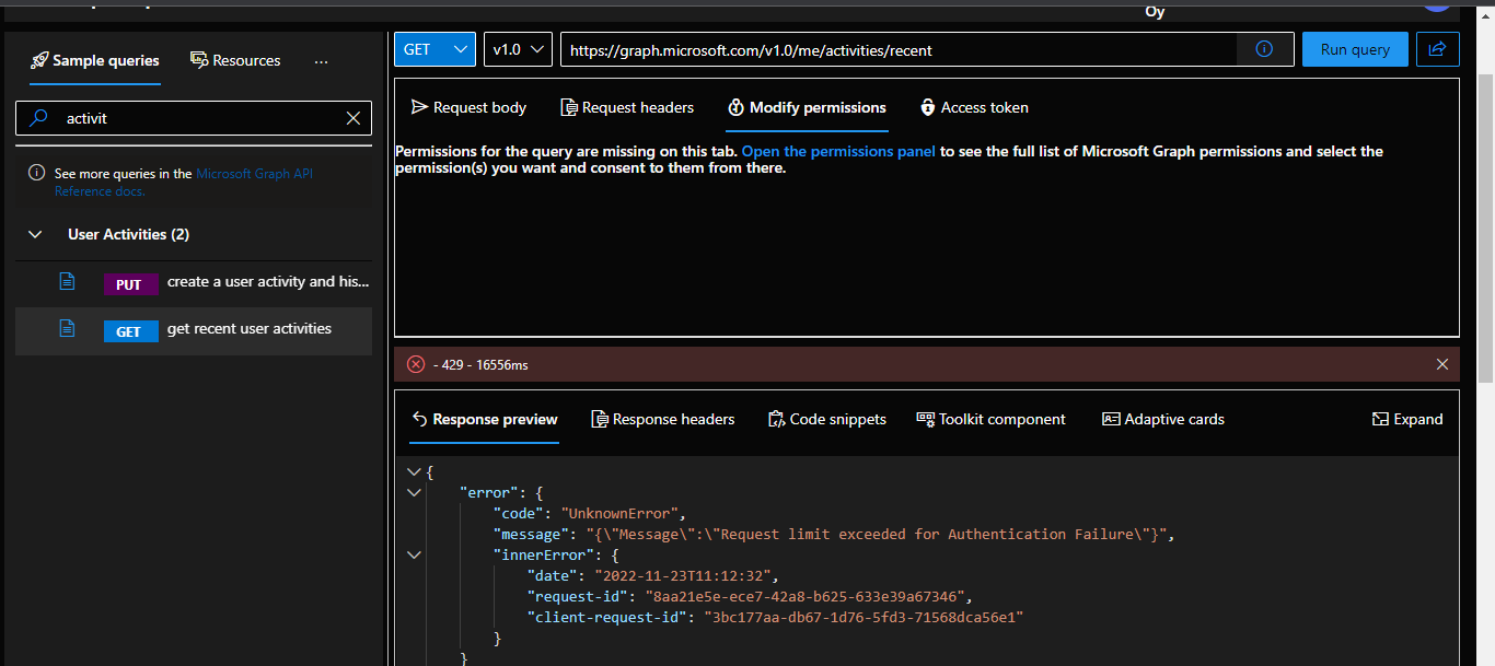 User Activity Api Not Working Don T Know Why Microsoft Qanda