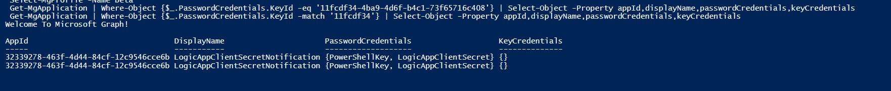 Need Help On Microsoft Graph Api Filter With Applications Passwordcredentials Keyid Microsoft Qanda