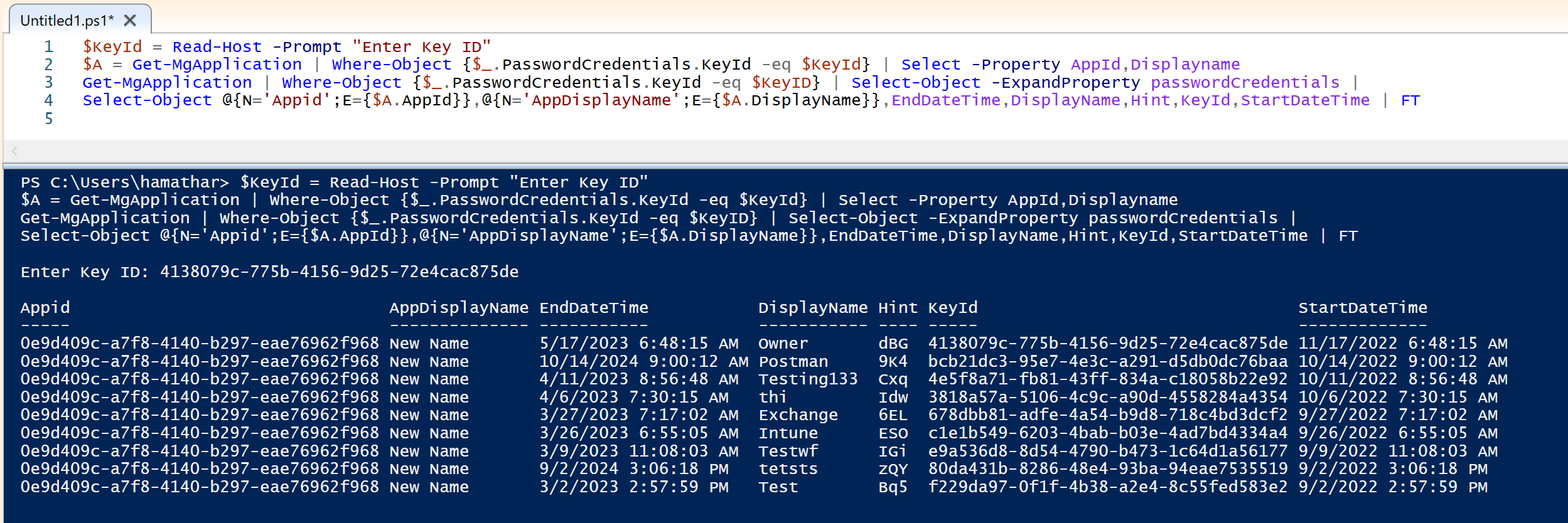 Need Help On Microsoft Graph Api Filter With Applications Passwordcredentials Keyid Microsoft Qanda