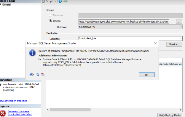 Facing issue while restoring Managed Instance DB backup - Microsoft Q&A Facing issue while restoring Managed Instance DB backup - Microsoft Q&A